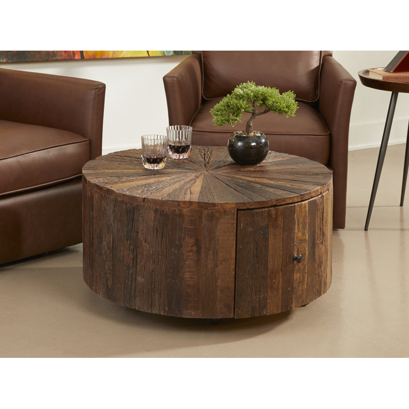 Millwood Pines Conol Solid Wood Drum Coffee Table with Storage | Wayfair